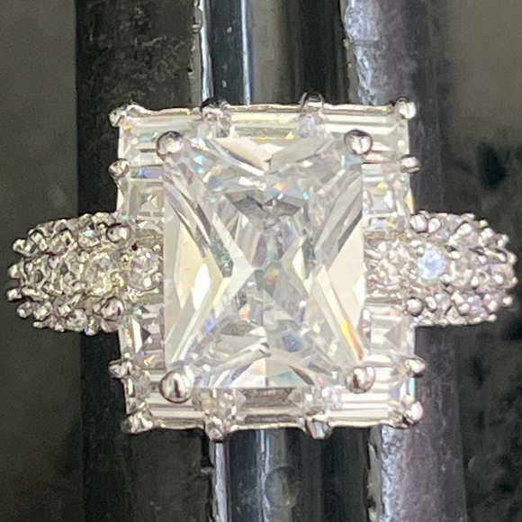 Jewelry | 65ct Radiant Emerald Cut Pave Set Cz Cocktail Engagement ...